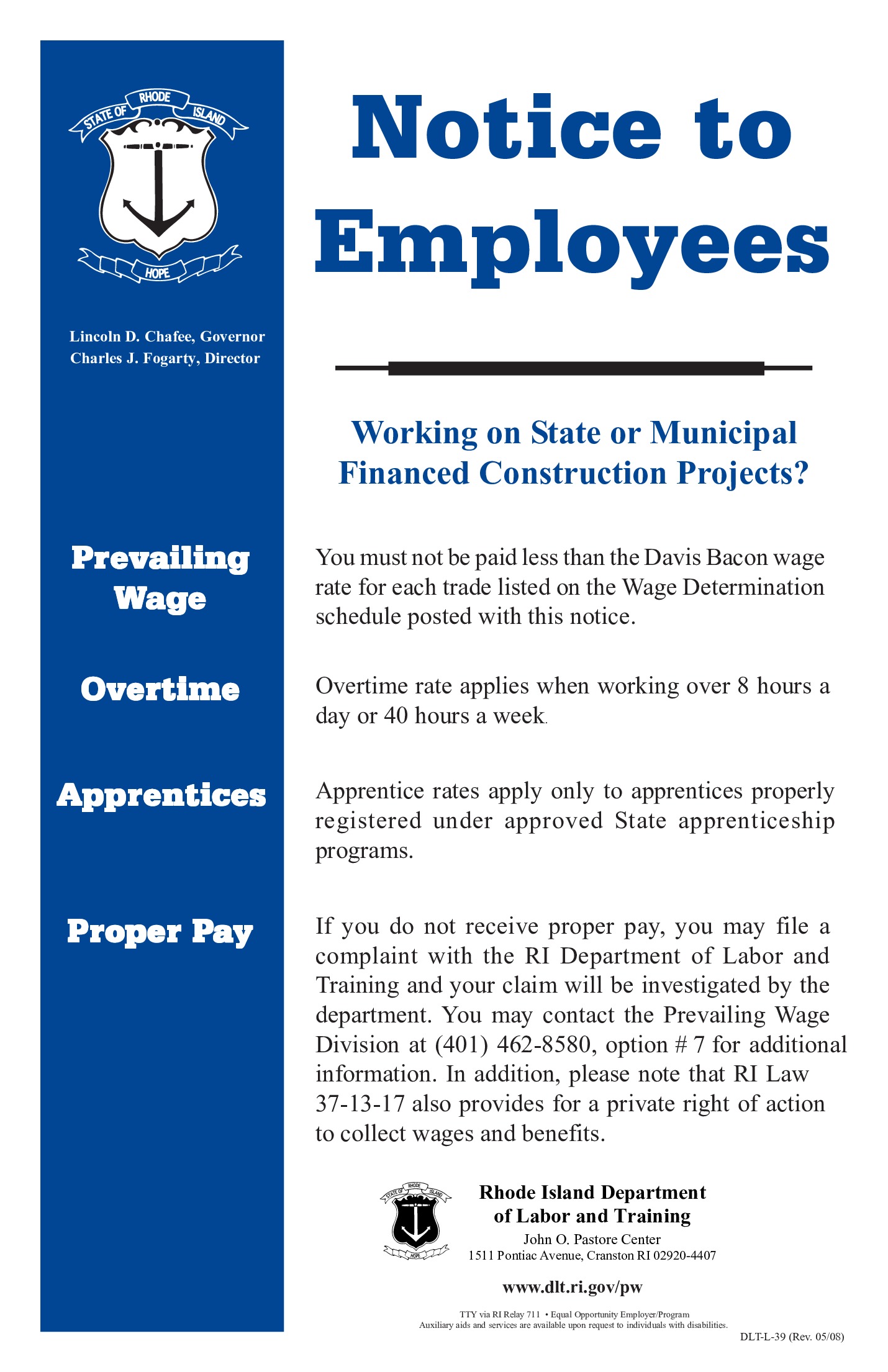 Free Rhode Island Prevailing Wage Labor Law Poster 2021