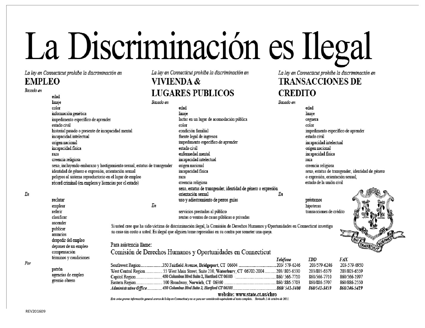 Free Connecticut Discrimination Poster Spanish Labor Law Poster 2021