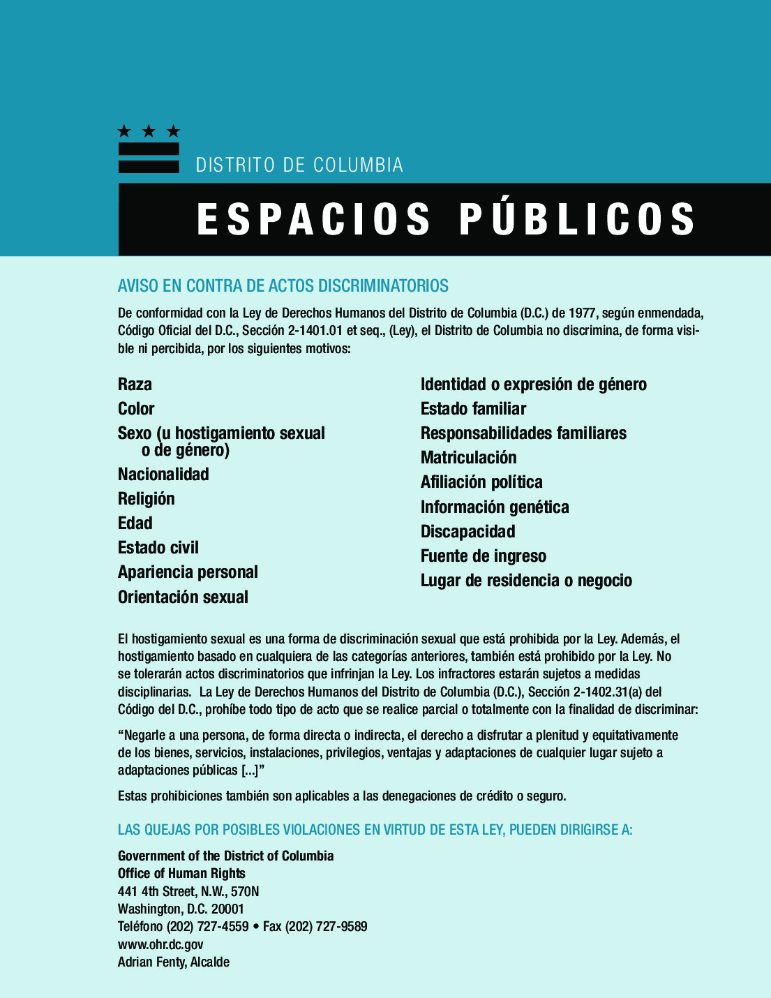 Free District of Columbia Notice of Non-Discrimination Spanish Labor ...