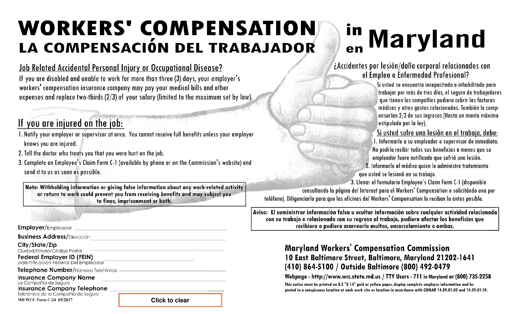 Free Maryland Maryland Workers Compensation Labor Law Poster 2024